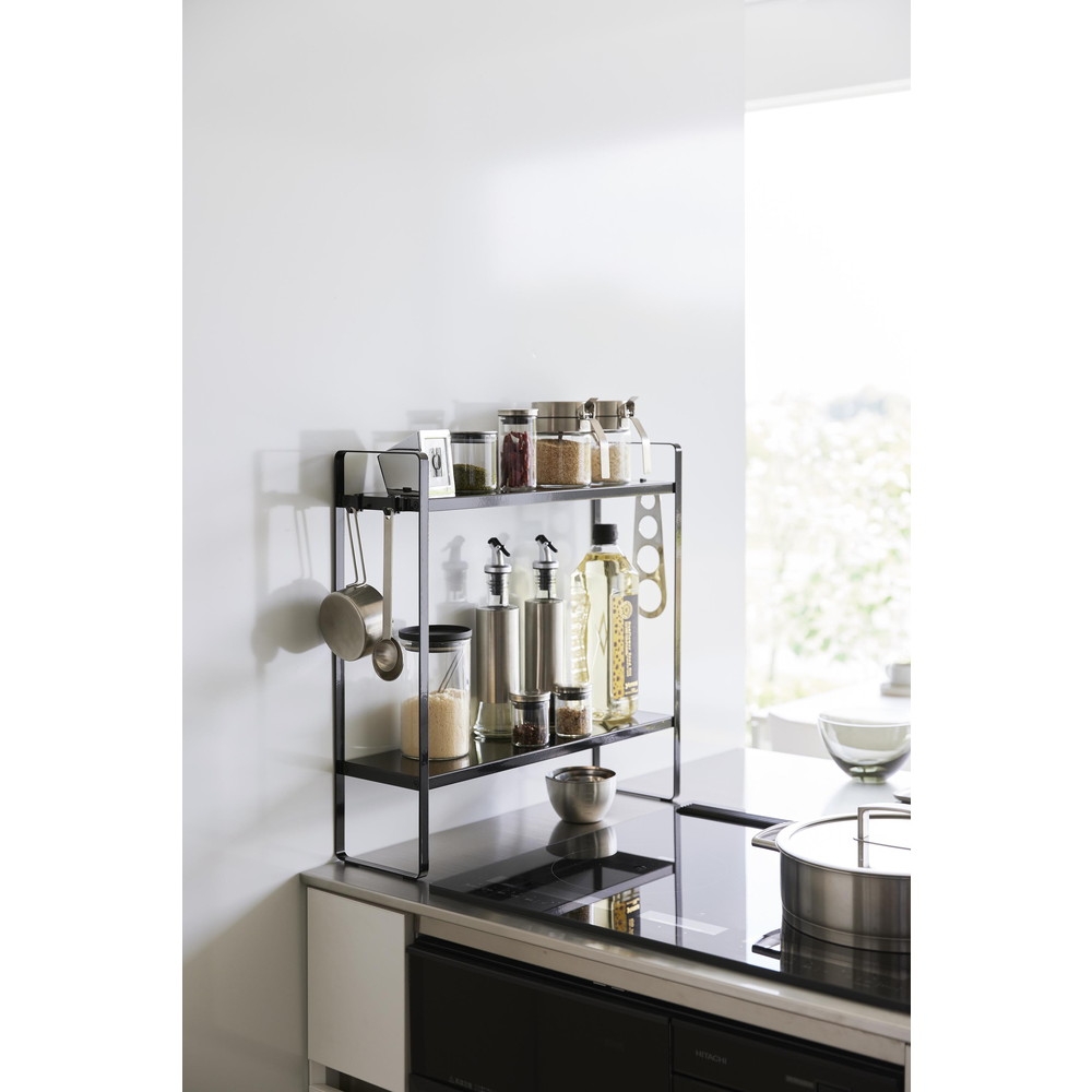 下が拭けるコンロ横ラック タワー 2段 ブラック | Giftpad egift